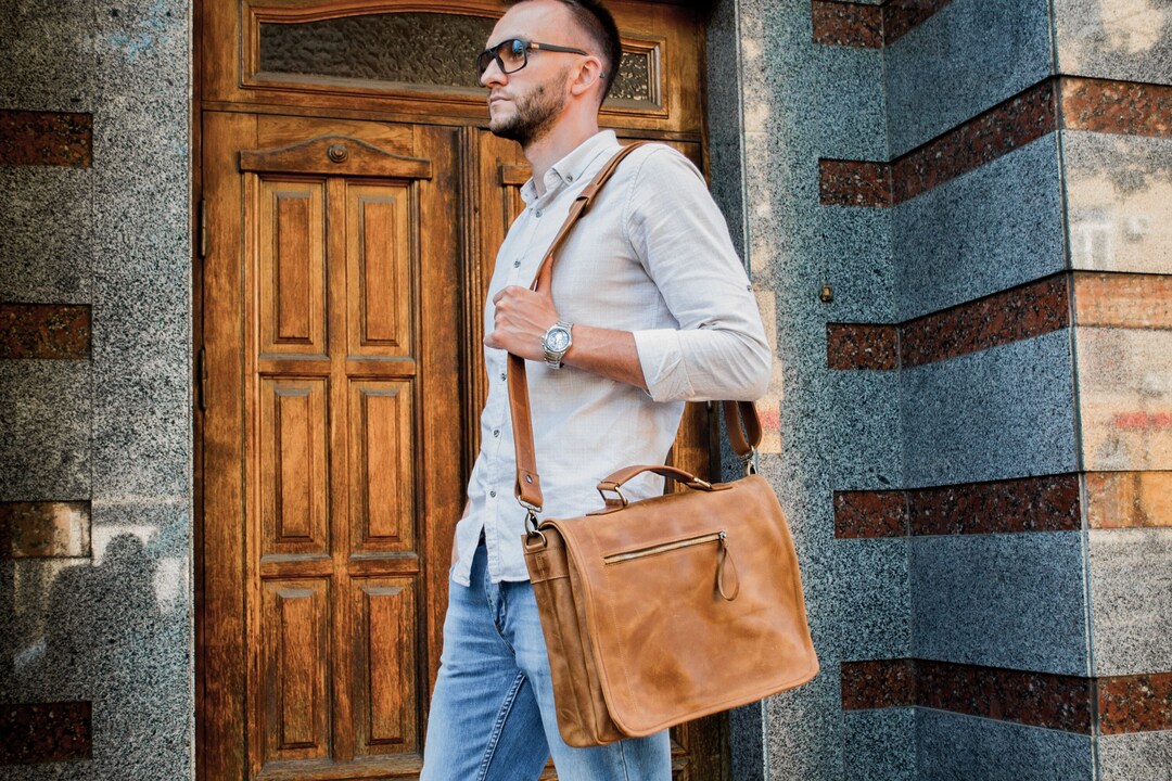 Genuine Leather Satchel Bag for Men, Leather Briefcase for Men, 15 Inch ...