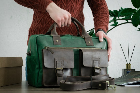 Green Duffel Bag Menleather Weekender Bag Menovernight Bag | Etsy