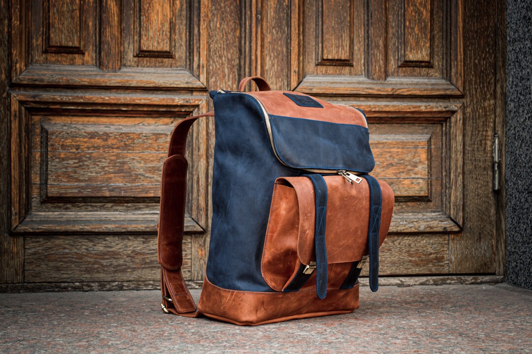 Leather Backpack, Handmade Haversack With Laser Engraving, Leather ...