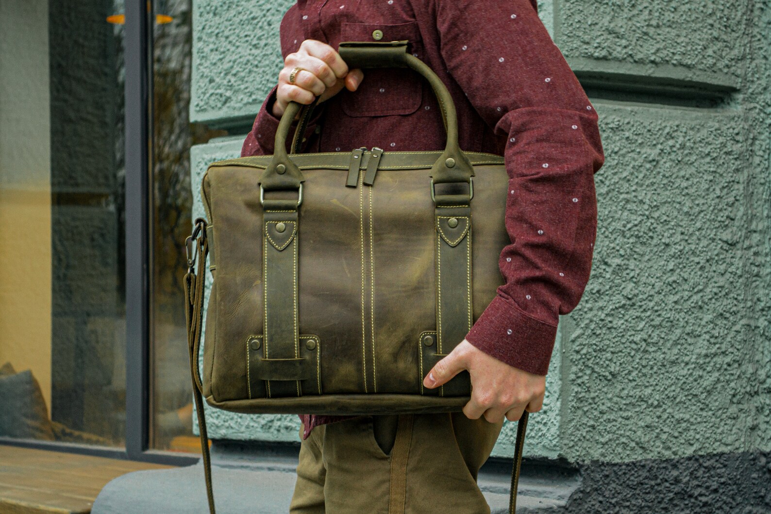 Briefcase Bag With Zipper Leather Briefcase Laptop Leather - Etsy