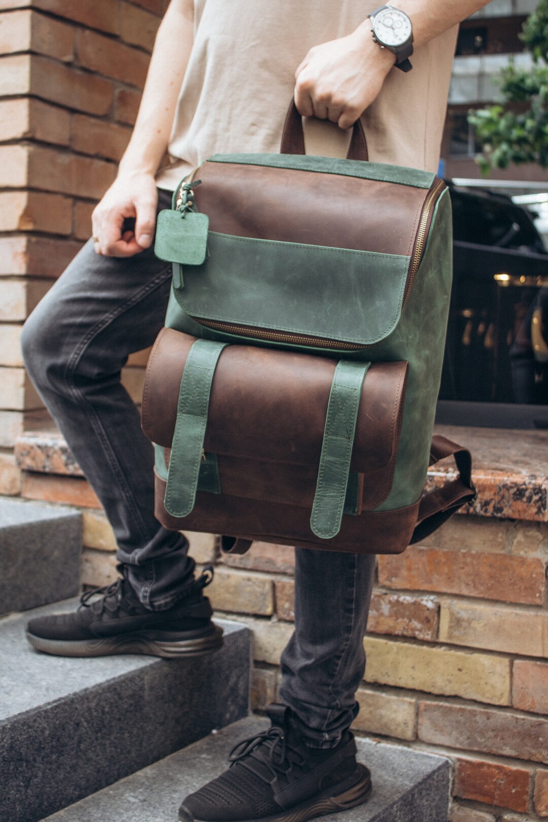 Leather Backpack With Laser Engraving, Personalized Laptop Backpack ...