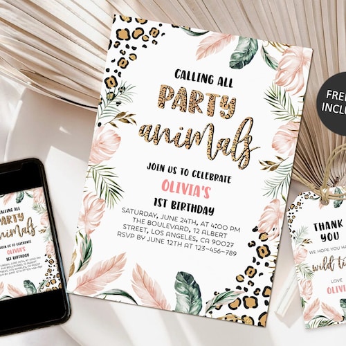 Editable Party Animals Birthday Invitation Leopard Print - Etsy