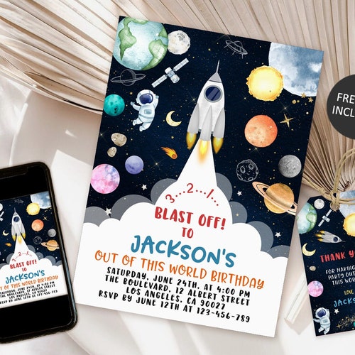 Outer Space Birthday Invitation Template With Photo Planets - Etsy