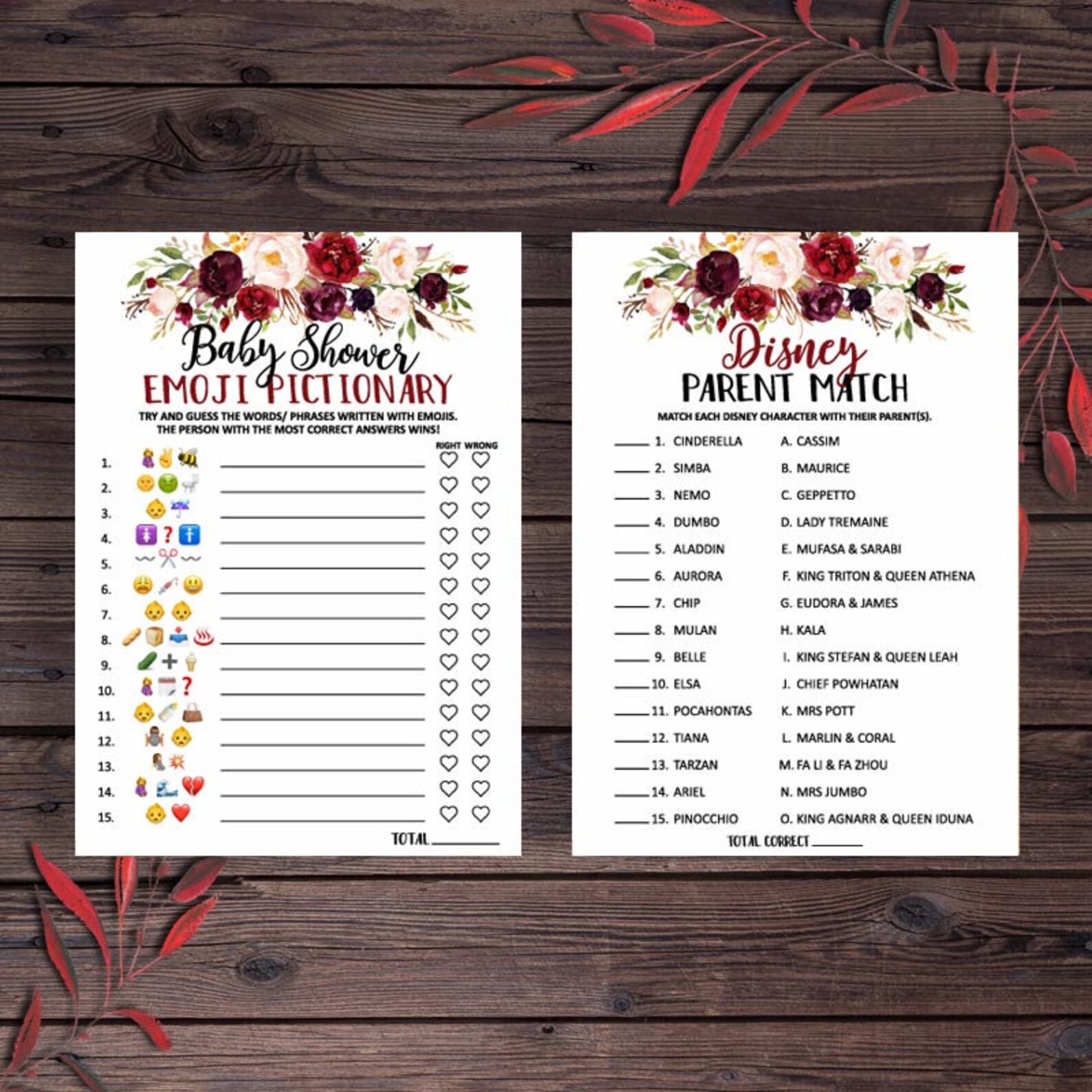 Marsala Baby Shower Games Bundle Burgundy Floral Baby Shower | Etsy