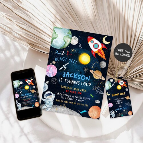 Editable Outer Space Birthday Invitation Rocket Astronaut - Etsy