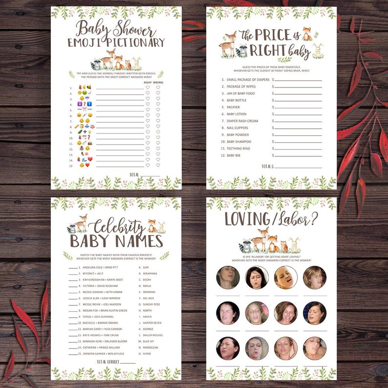 Woodland Baby Shower Games Printable Pack Rustic Baby Shower | Etsy