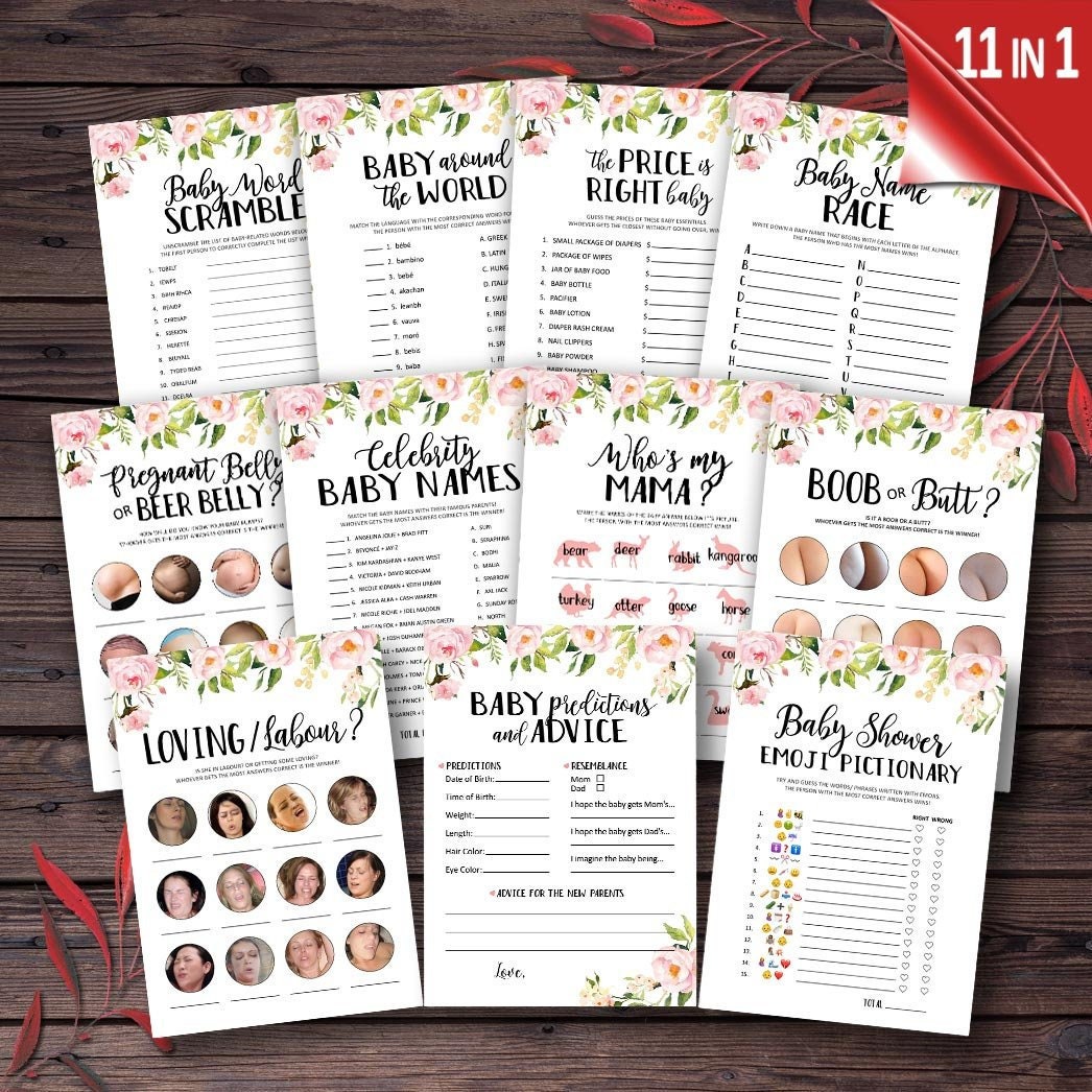 Pink Floral Baby Shower Games Printable Pack Blush Pink Baby | Etsy