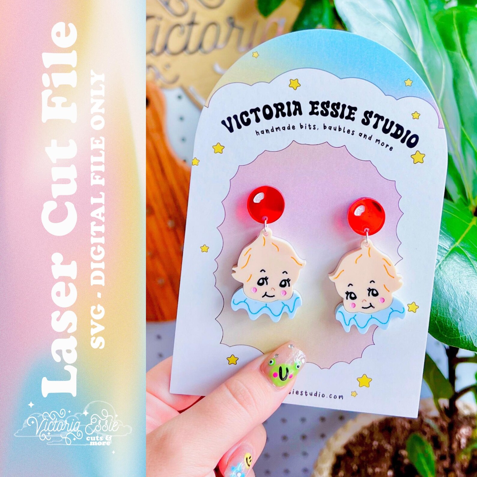 Kitsch Clown Kewpie Earring SVG Cut File - Etsy