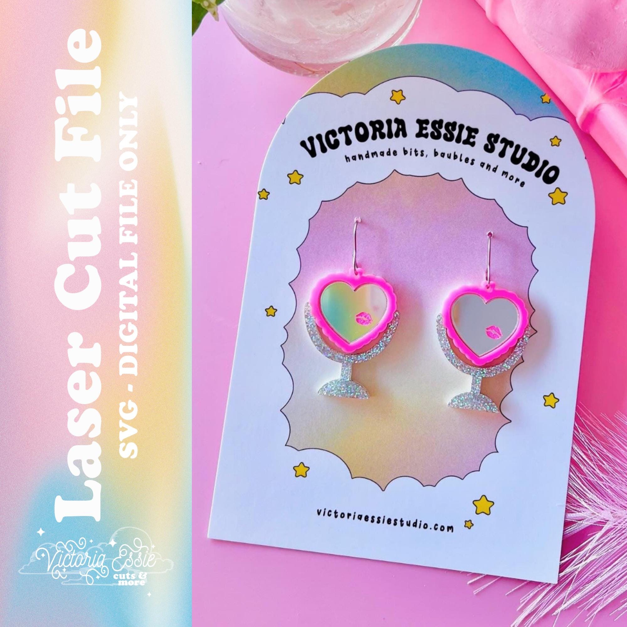 Heart Vanity Mirror Earring SVG Cut File - Etsy