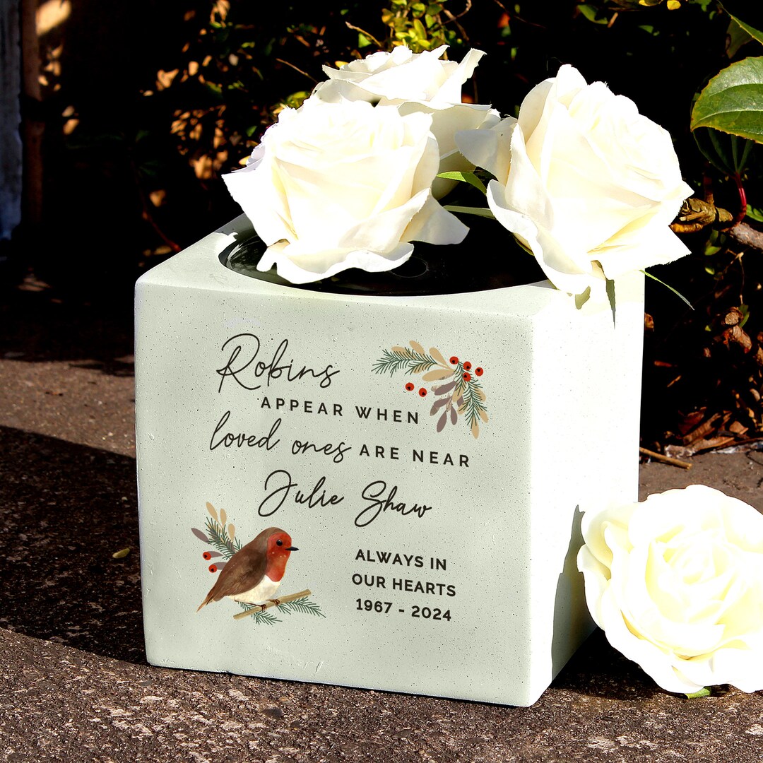 Personalised Robin Grave Flower Memorial Vase 'robins Appear When Loved ...