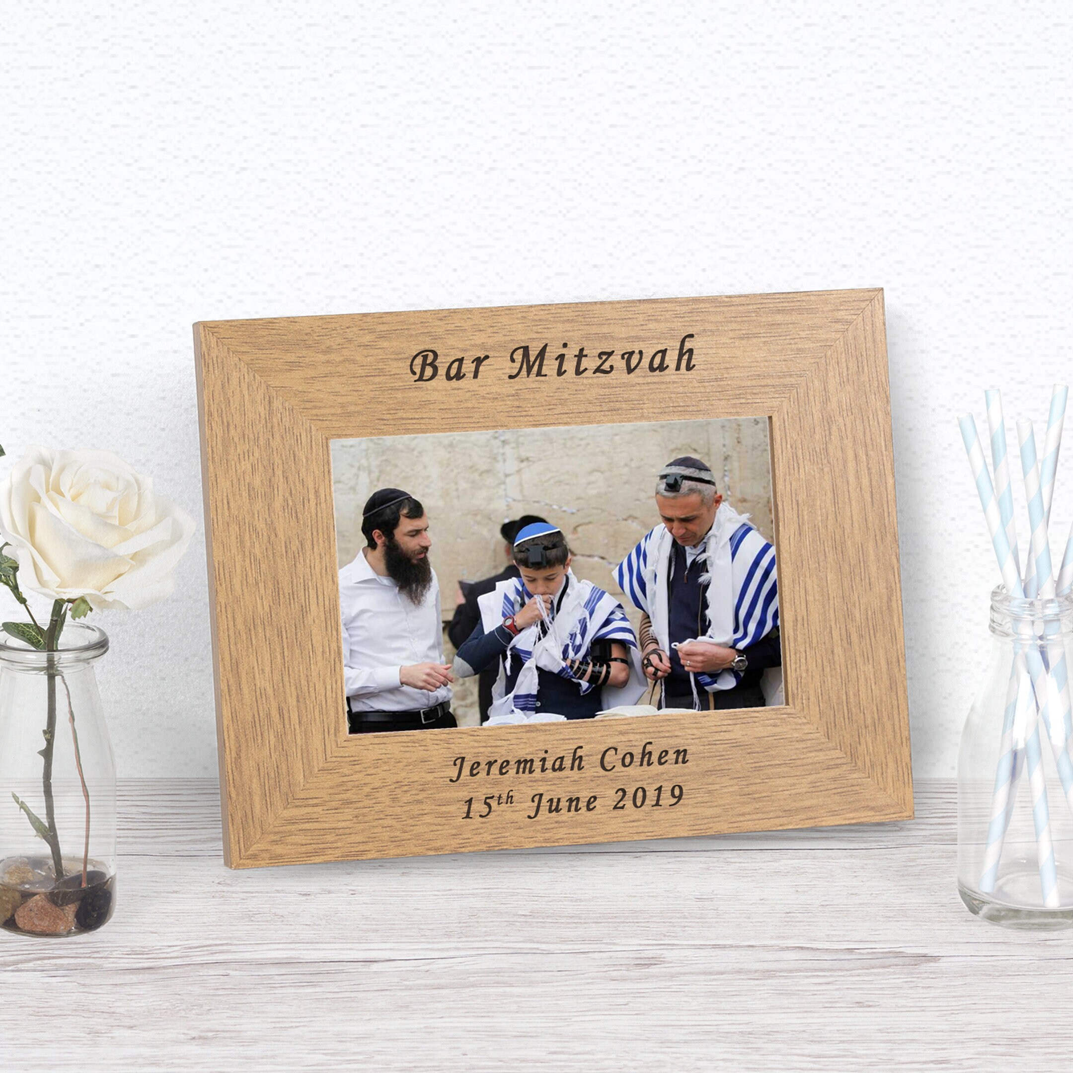 Bar Mitzvah Wood Photo Frame 6" X 4" Personalized Gift With Engraved ...
