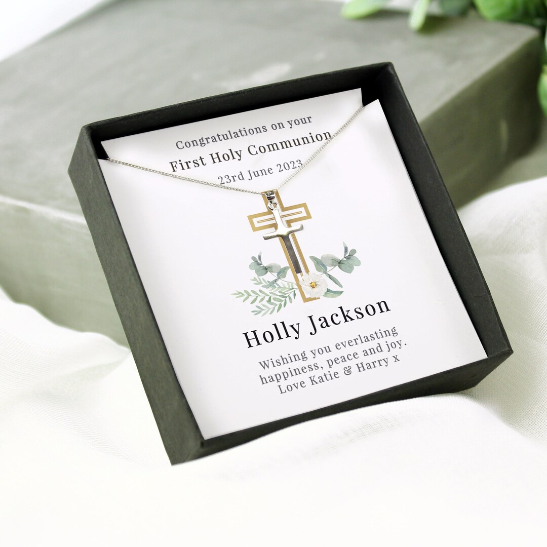 1st Holy Communion Personalized Gift Cross Necklace and Box - Etsy