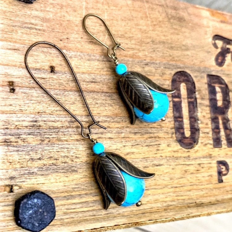 Turquoise Tulip Earrings Simple Statement Everyday Earrings | Etsy