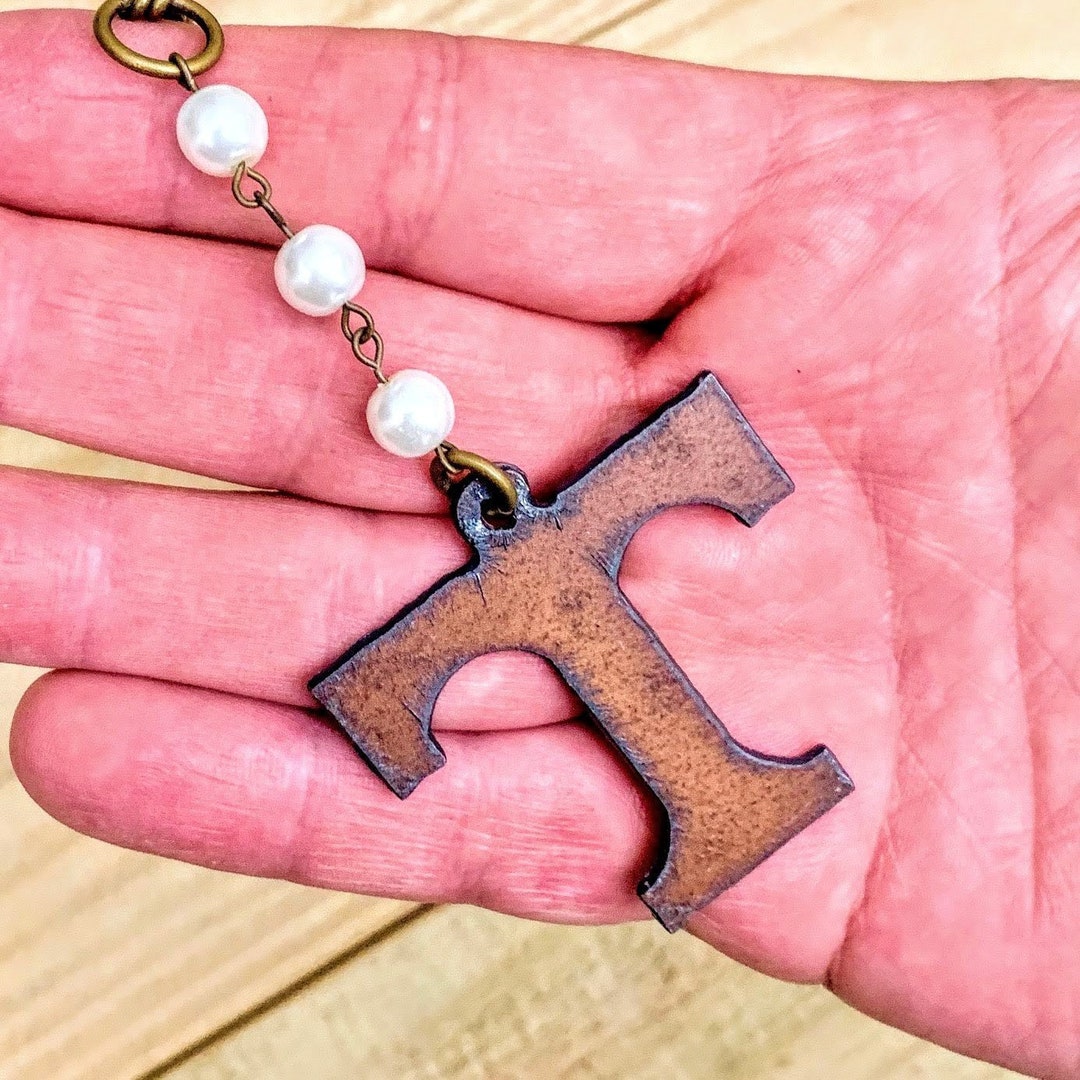 Rustic Letter T Necklace With Pearls - Etsy