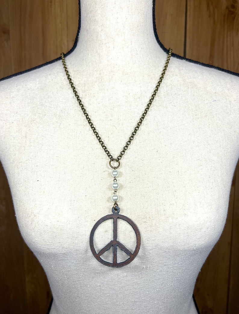 Natural Large Peace Sign Necklace With Pearls, Symbol of Peace, Peace ...