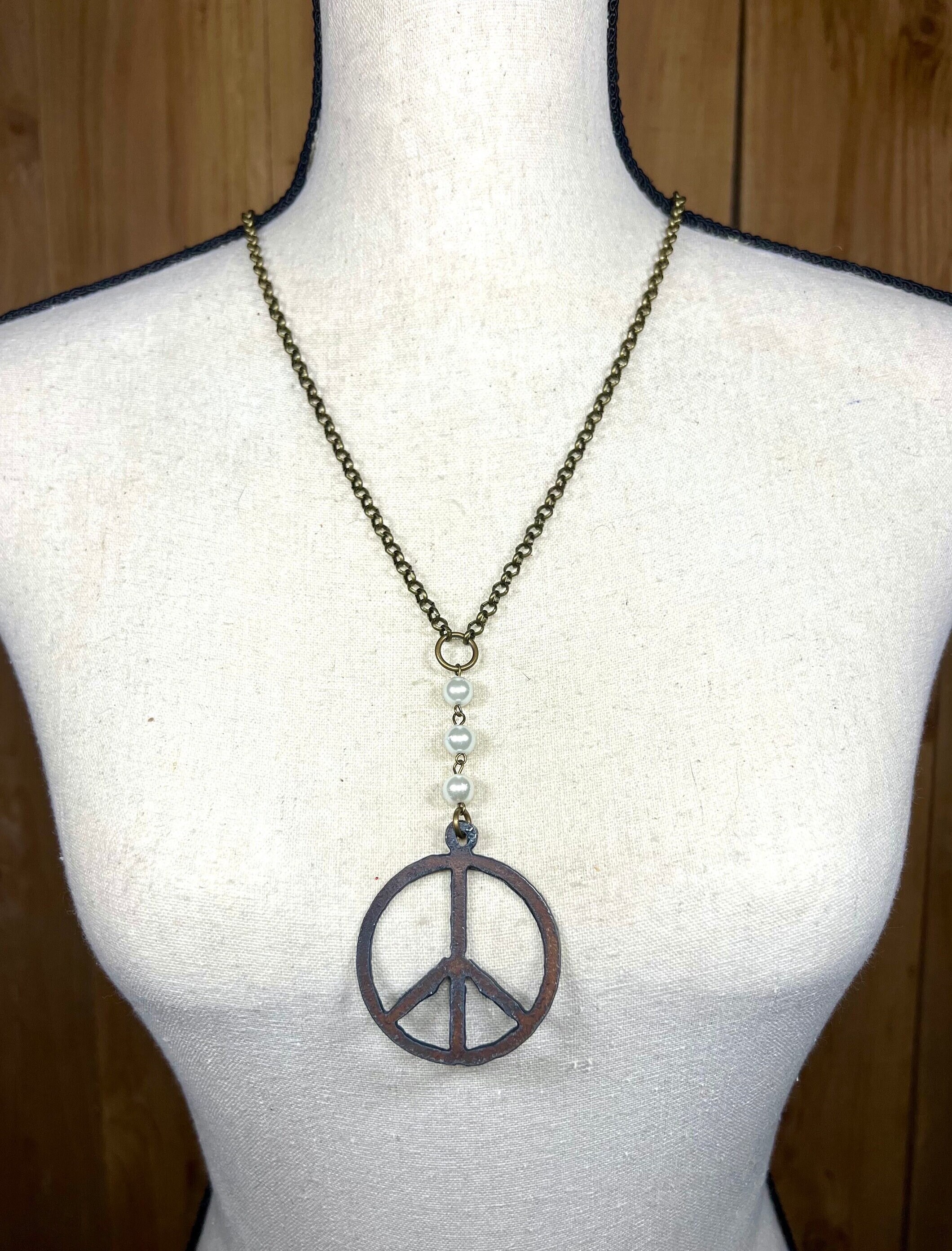 Natural Large Peace Sign Necklace With Pearls, Symbol of Peace, Peace ...