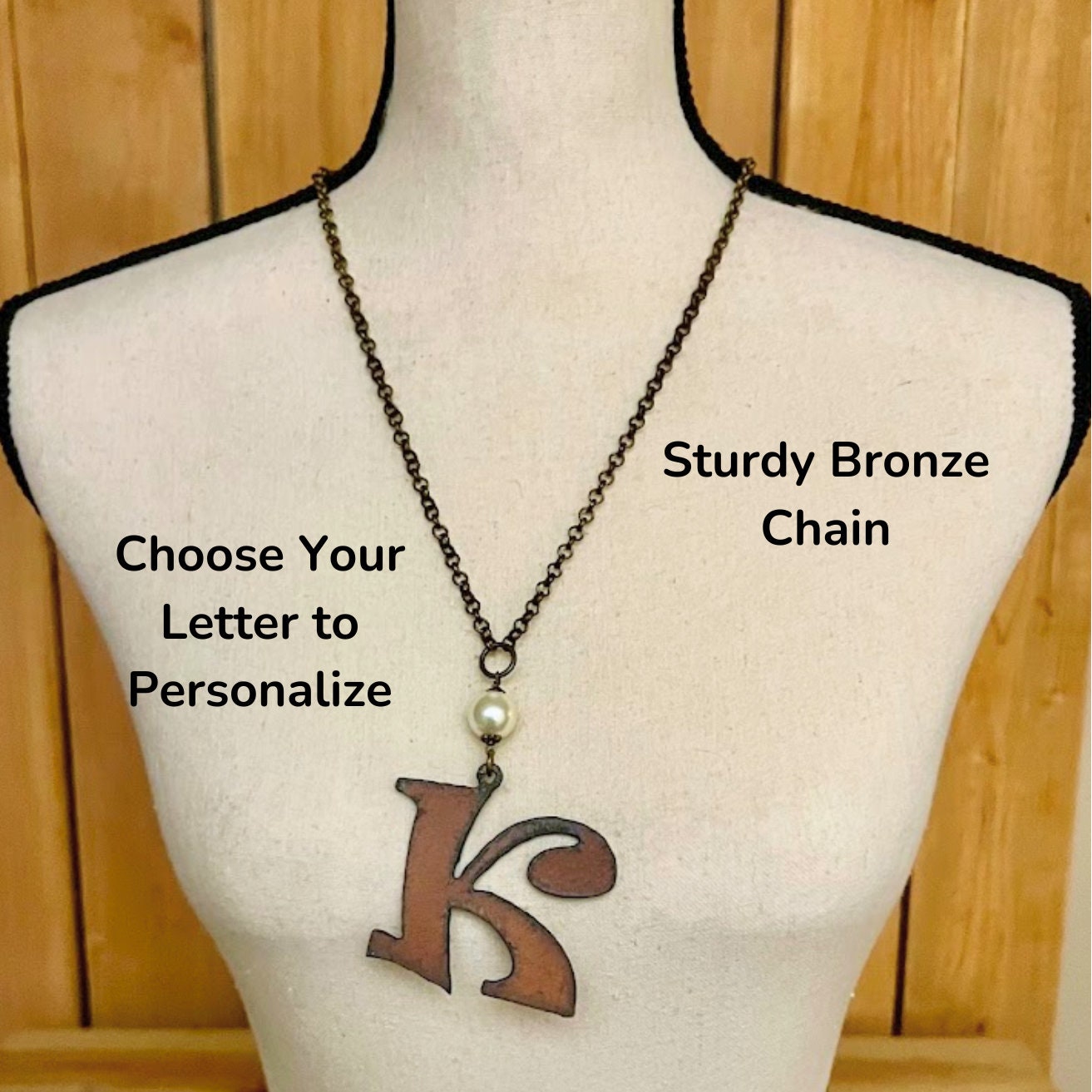 Rowdy Bubble Letter Necklace With Large Pearl, Personalize With Any ...