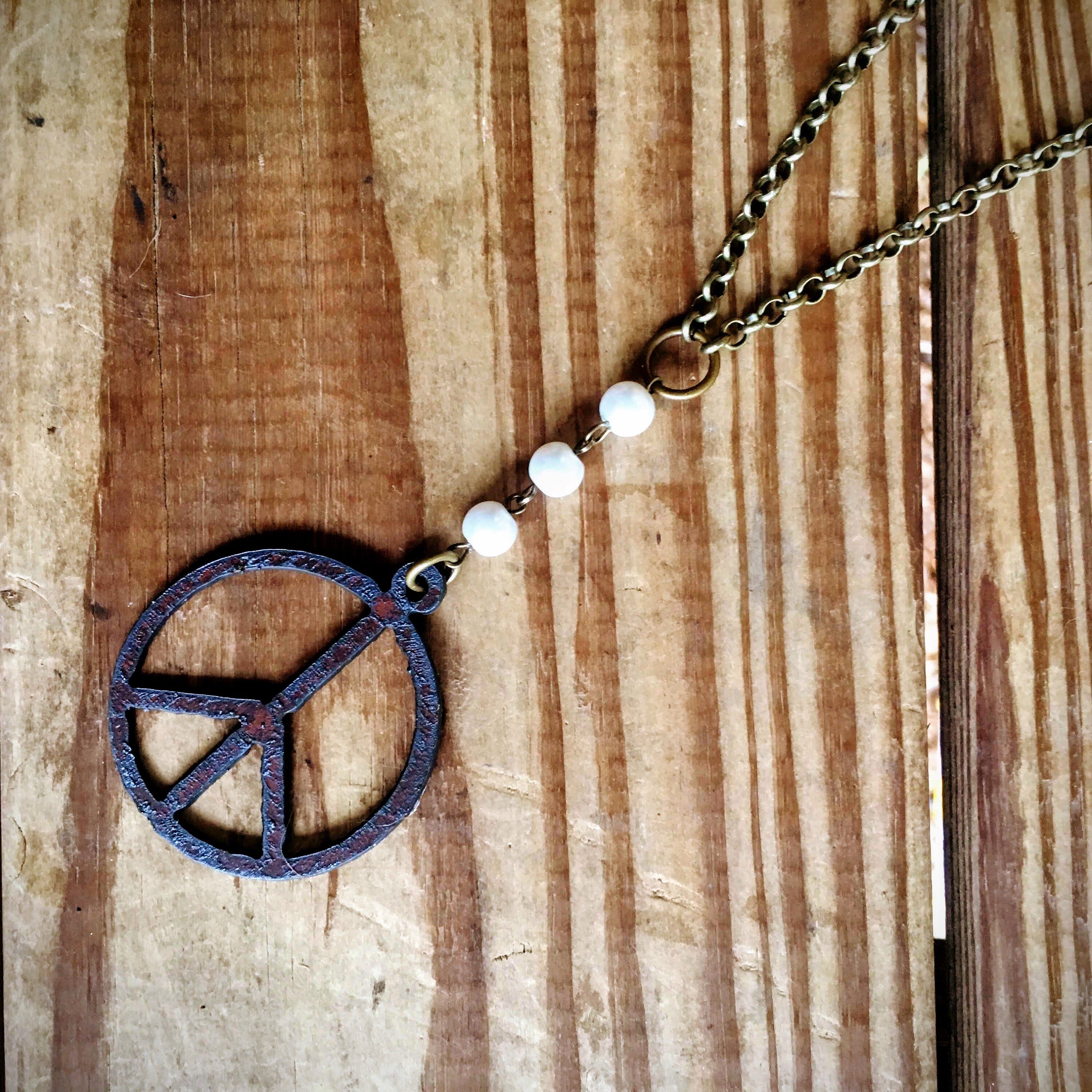 Natural Large Peace Sign Necklace With Pearls, Symbol of Peace, Peace ...