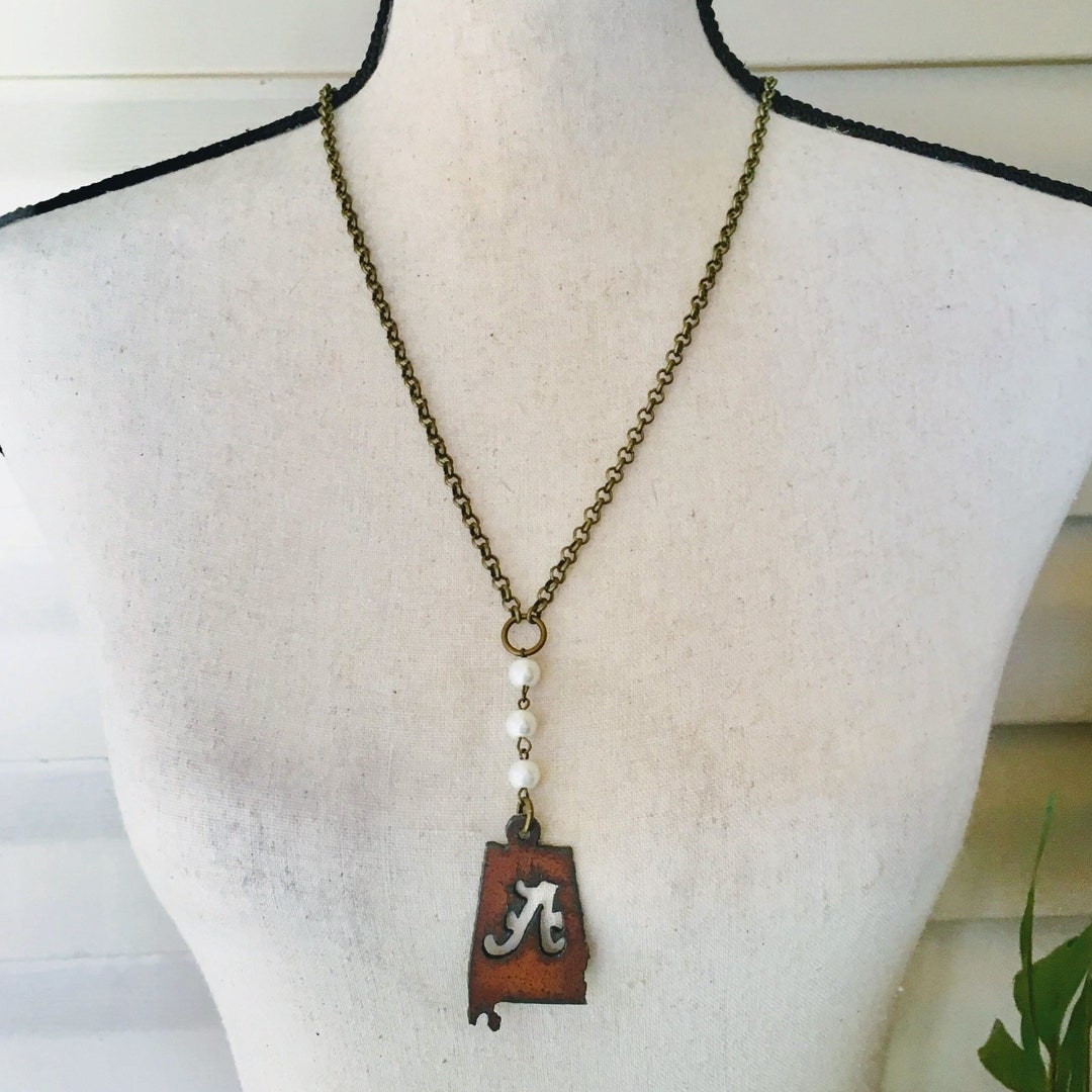 Alabama State Necklace With Cursive A Letter, Sweet Home Jewelry ...