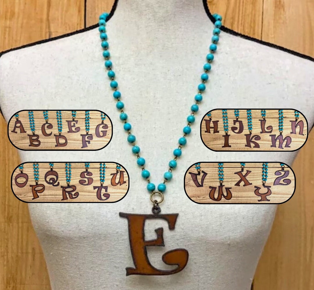 Personalized Rowdy Letter Necklace on Turquoise Bead Chain, Initial ...