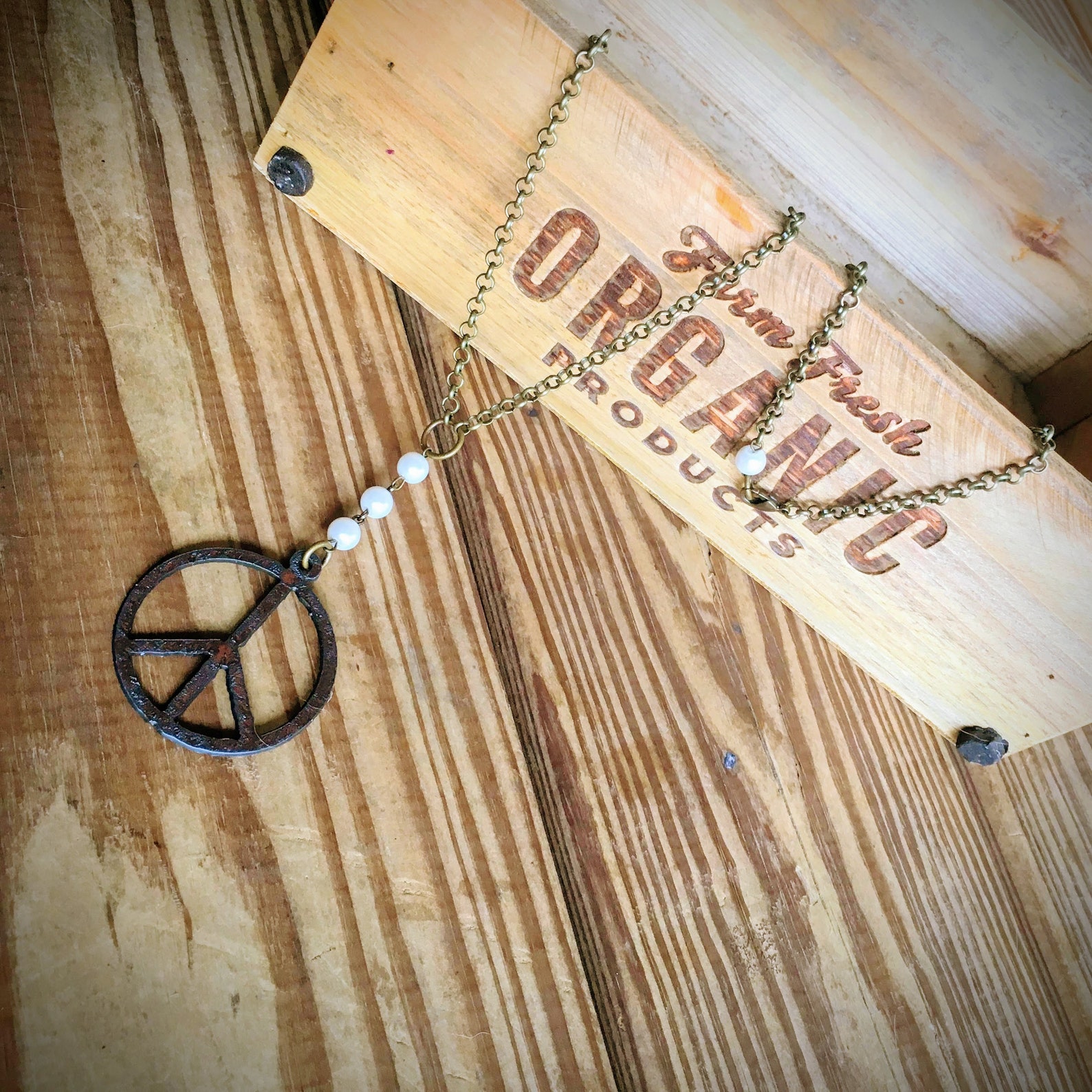 Natural Large Peace Sign Necklace With Pearls, Symbol of Peace, Peace ...
