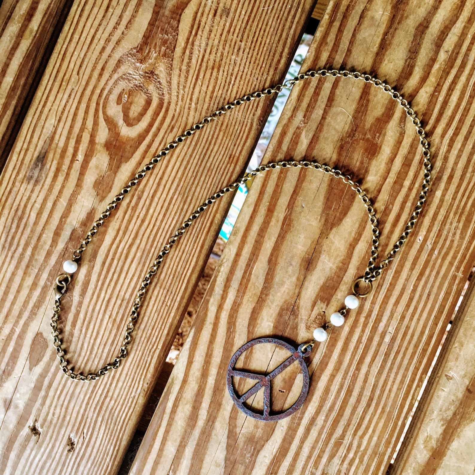 Natural Large Peace Sign Necklace With Pearls, Symbol of Peace, Peace ...