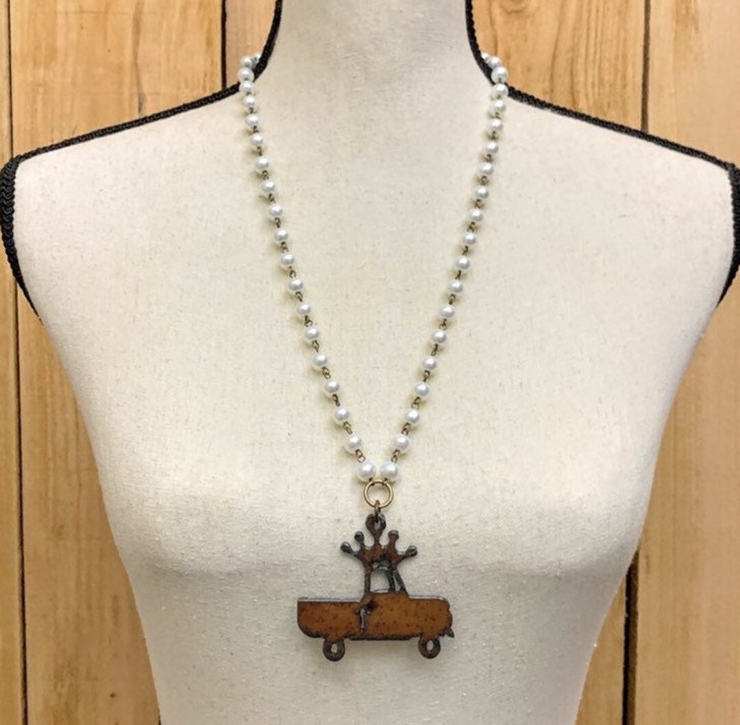 Pickup Truck Queen Necklace on Pearl Chain, Farm Girl Jewelry, Mom Gift ...