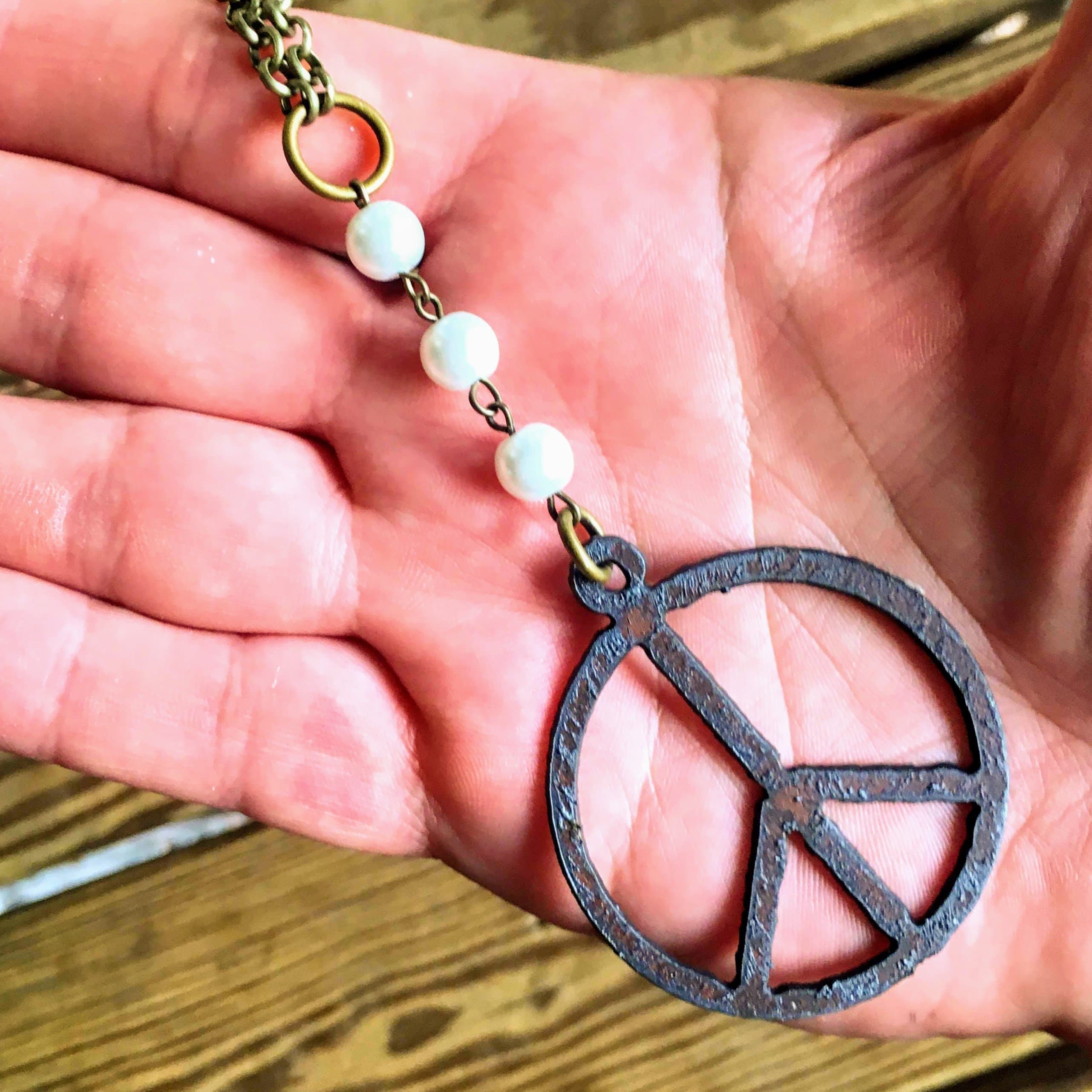 Natural Large Peace Sign Necklace With Pearls, Symbol of Peace, Peace ...