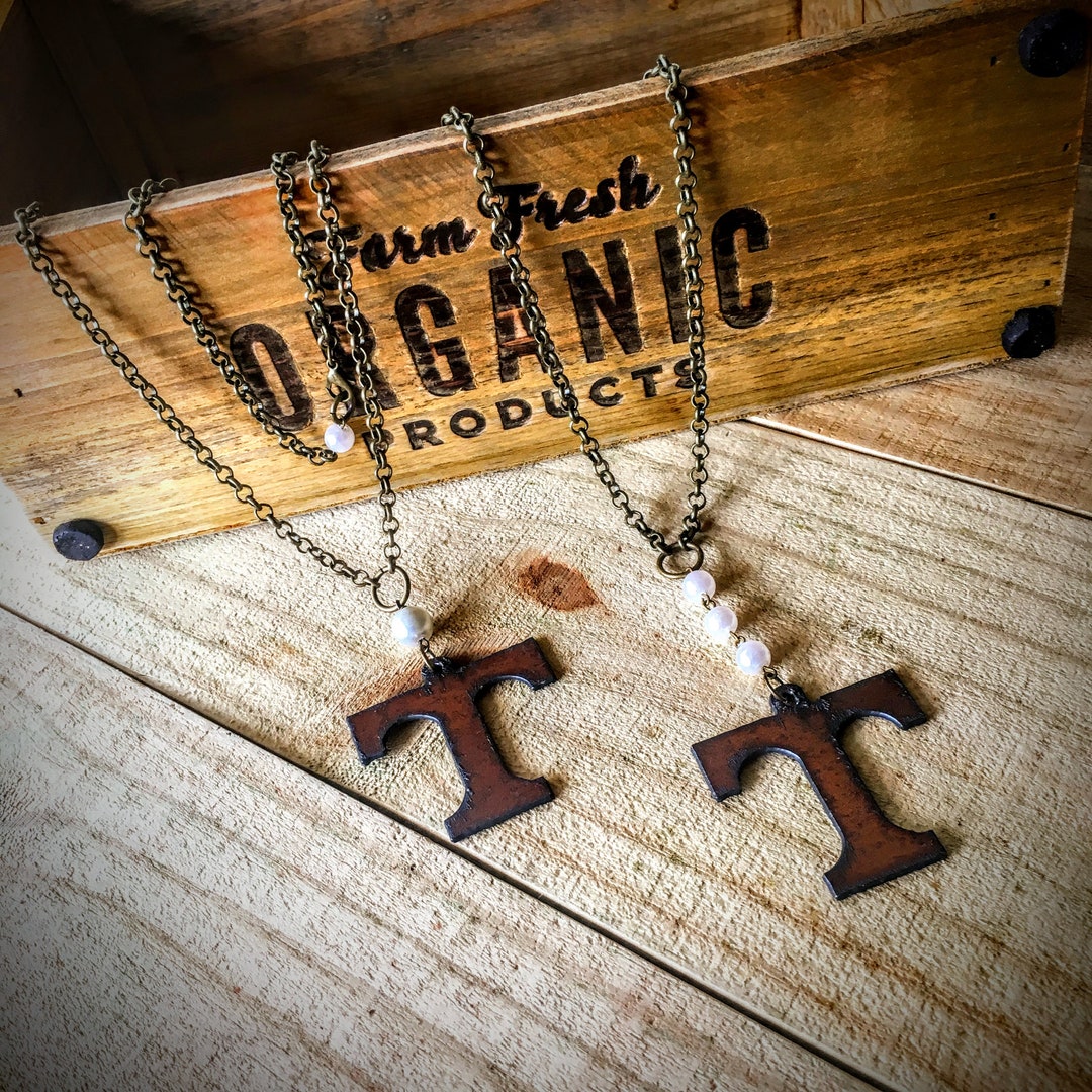 Rustic Letter T Necklace With Pearls, Tennessee Necklace, Tennessee Fan ...