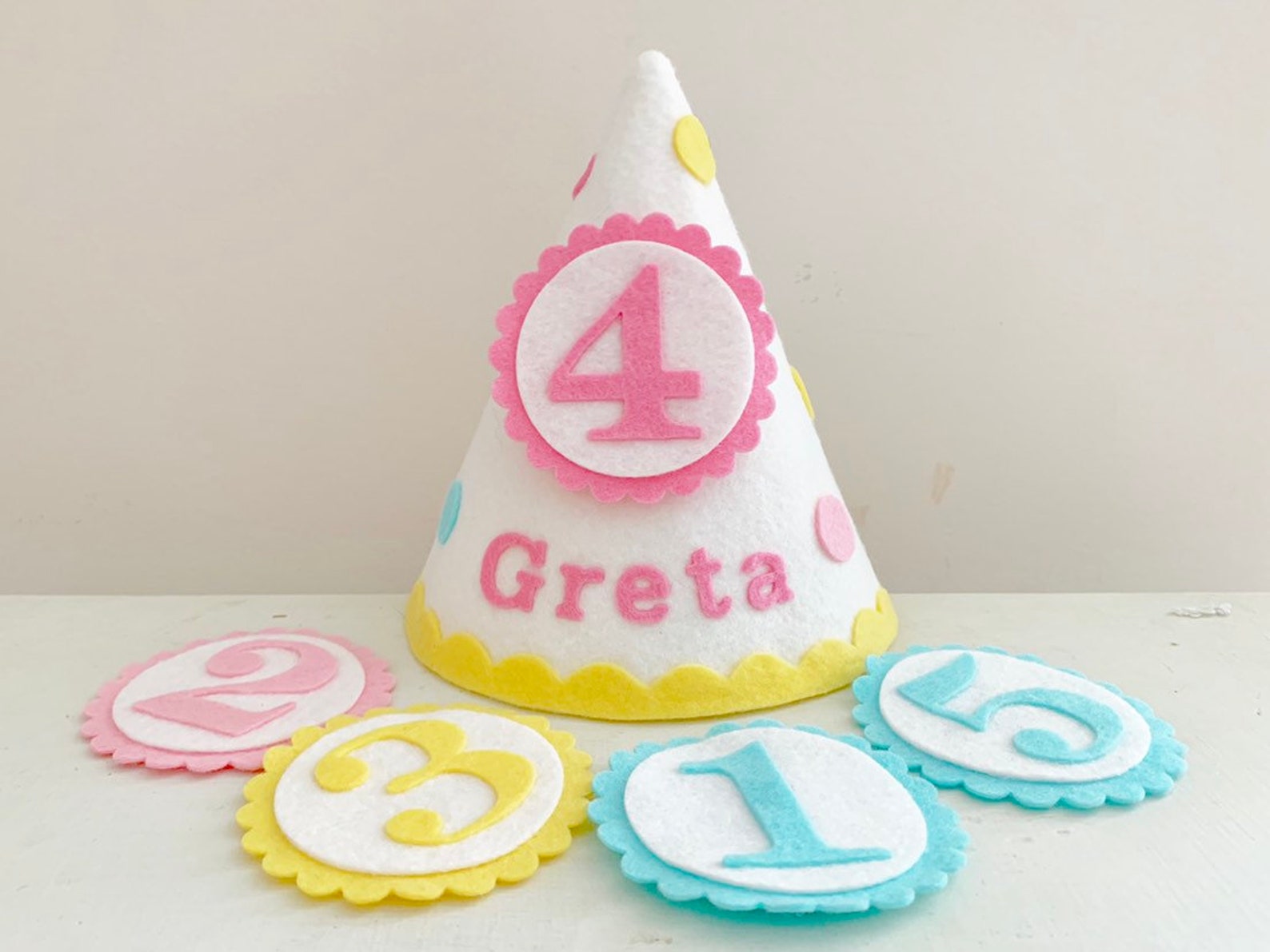 Polka Dot Party Hat With Interchangeable Numbers Woolfelt - Etsy