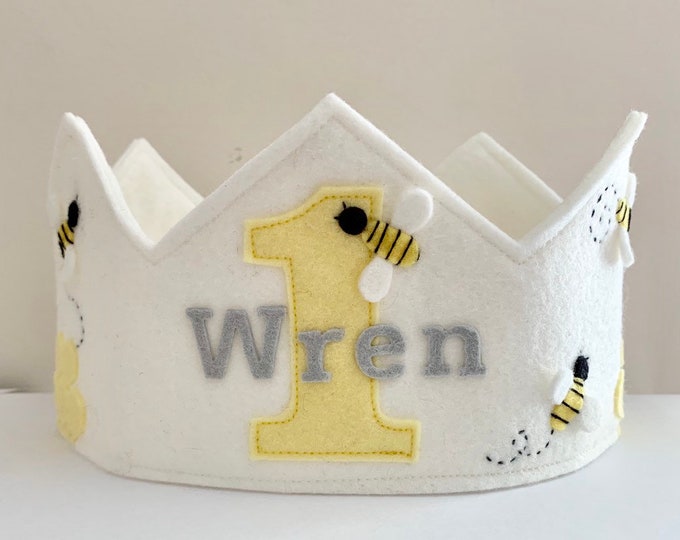 Felt Birthday Crown Bees, Bee Crown, Woolfelt Crown, First Birthday ...