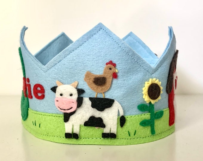 Farm Birthday Crown, Farm Animal Felt Crown, Woolfelt Crown, Boy Crown ...
