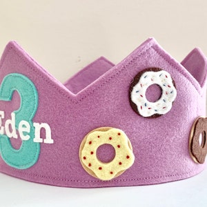 Felt Birthday Crown Donuts, Wool Felt Crown, Donut Birthday, Felt Party ...