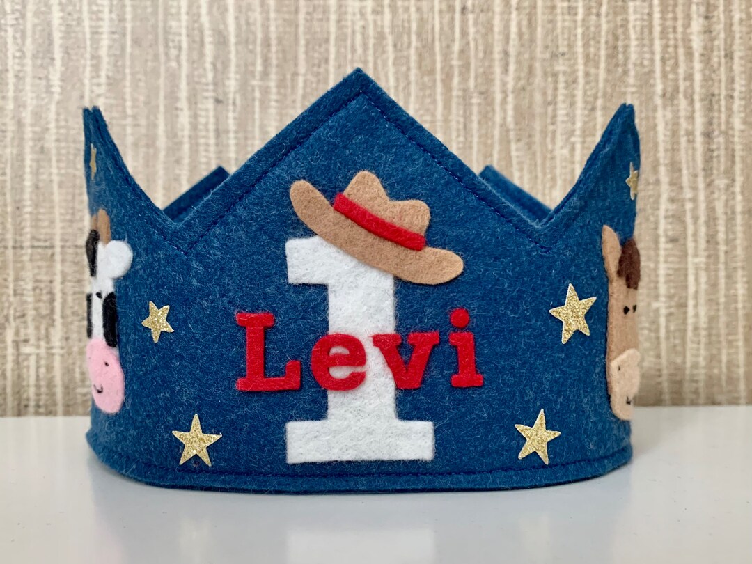 Cowboy Birthday Crown, Farm Animal Felt Crown, Woolfelt Crown, Boy ...