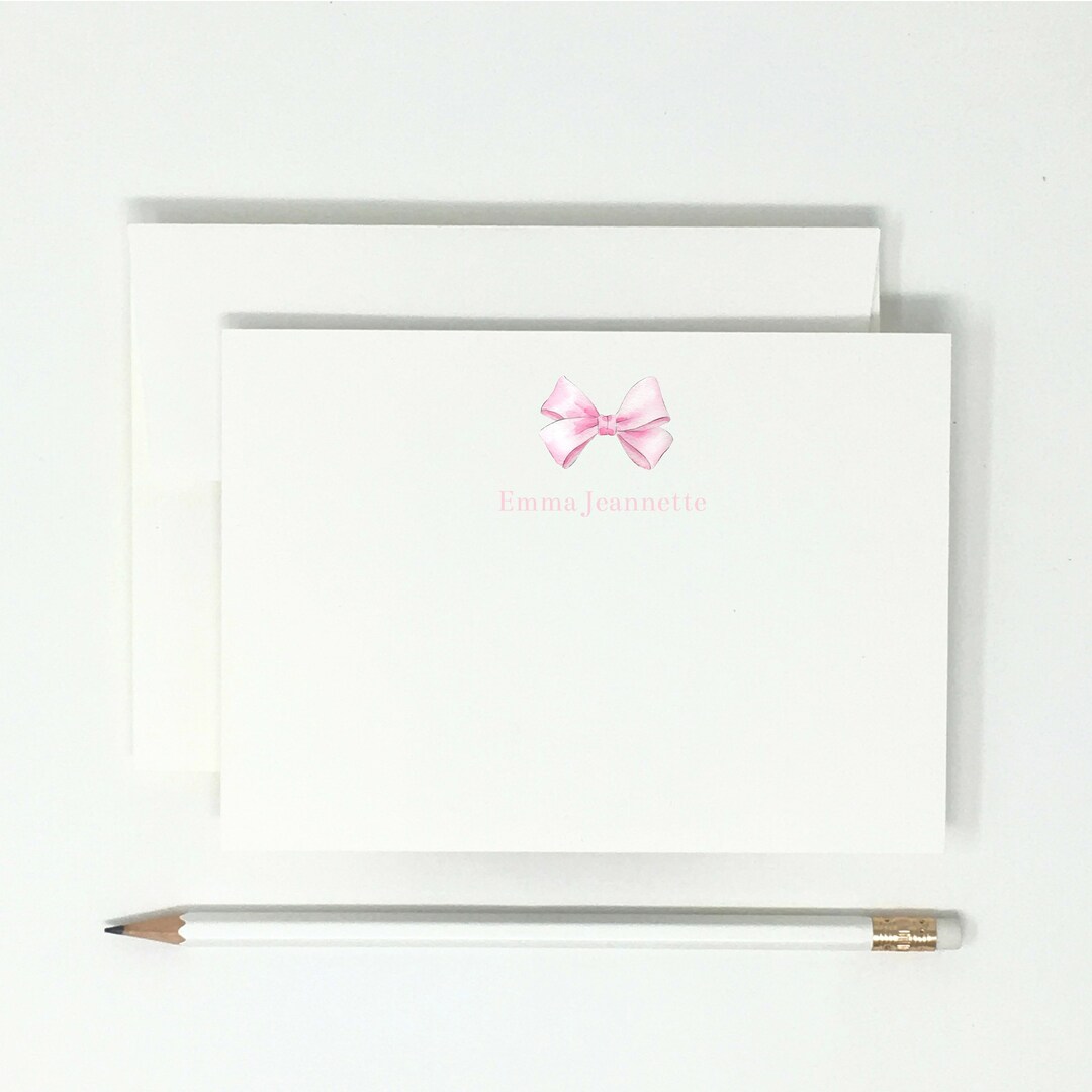 Personalized // Pink Bow // High Quality // 12 Note Cards // Thank You ...