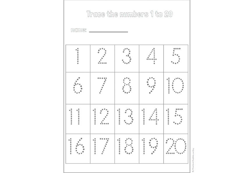 Number Tracing Worksheets 1-20 Printable, Preschool Handwriting ...