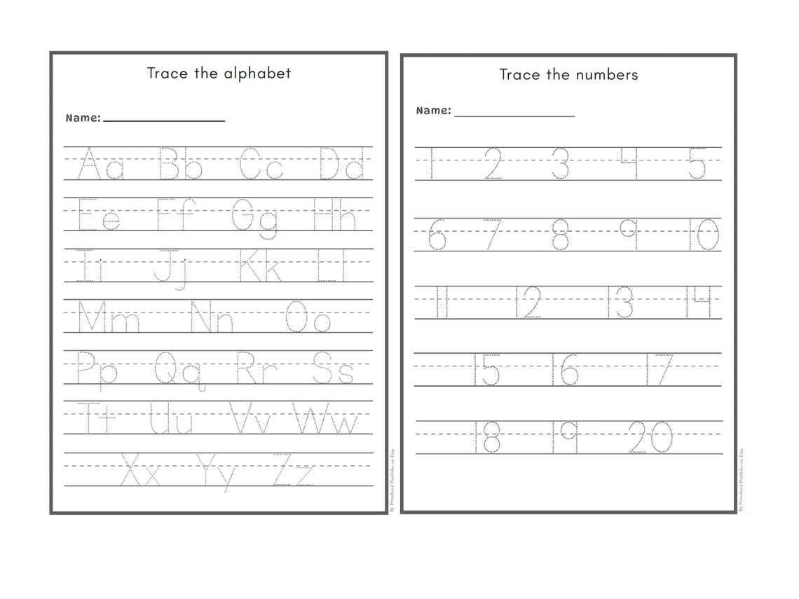 Alphabet and Numbers Tracing Worksheets, Printable Pages, Letter Number ...