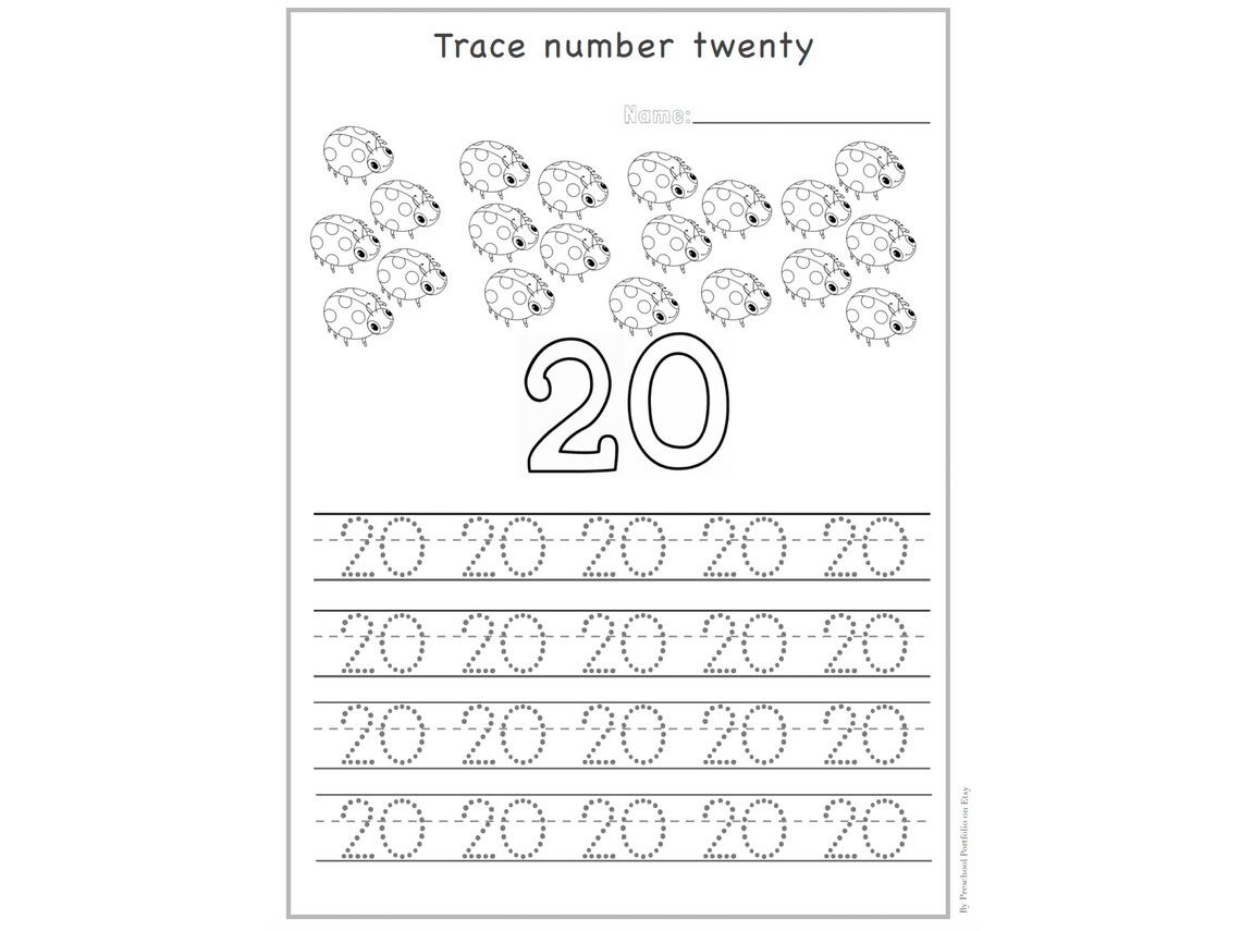 Number Tracing Worksheets 1-20 Printable, Preschool Handwriting ...