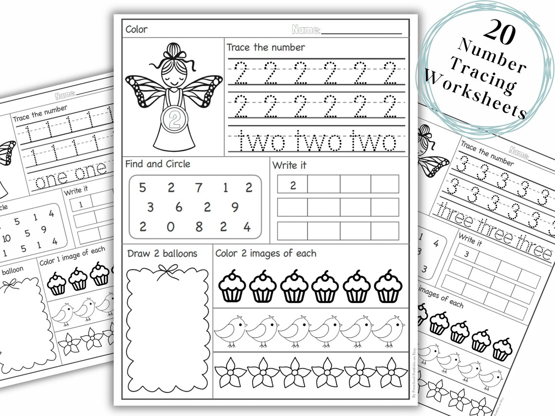 1-20 Count, Color and Trace Numbers Worksheet, Preschool Printable ...