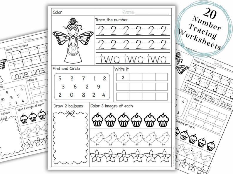 1-20 Count, Color and Trace Numbers Worksheet, Preschool Printable ...