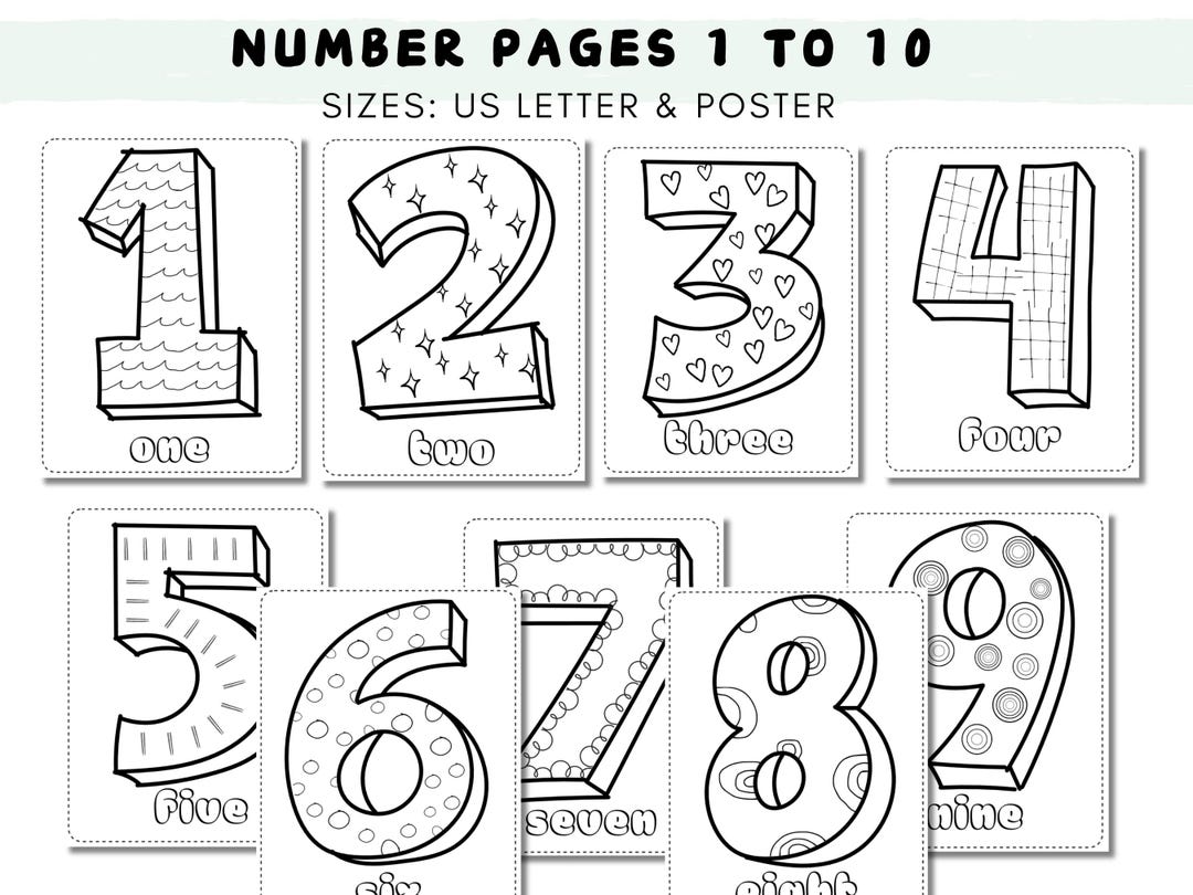 1-10 Numbers Coloring Pages, Numbers Worksheets, Preschool Printables ...