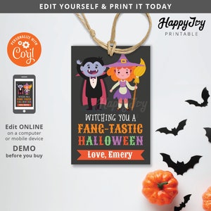 Witching You Fangtastic Halloween Favor Tag 2x3 Printable, Halloween ...