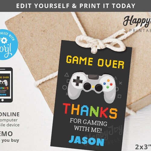 Console Game Favor Tag 2x3 Printable Game Over Thank You - Etsy