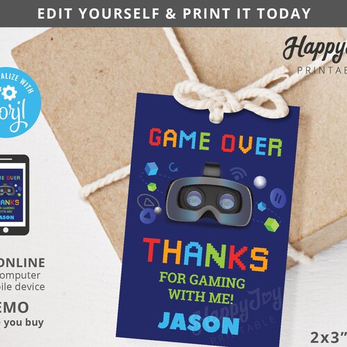 Console Game Favor Tag 2x3 Printable Game Over Thank You - Etsy