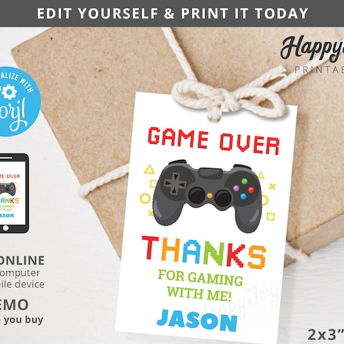 Console Game Favor Tag 2x3 Printable Game Over Thank You - Etsy