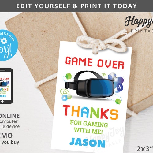 Console Game Favor Tag 2x3 Printable Game Over Thank You - Etsy