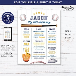 Baseball Milestone Board Poster Sign, Teenager Boy Birthday, 16x20 ...