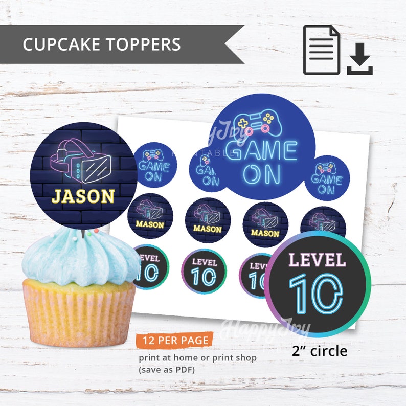 VR Game Party Cupcake Topper, Virtual Reality Video Gamer Birthday ...