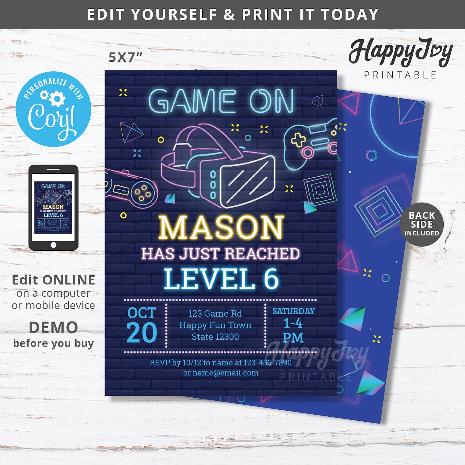 Virtual Reality Game VR Party Invitation, Boys Gaming Birthday Invite ...