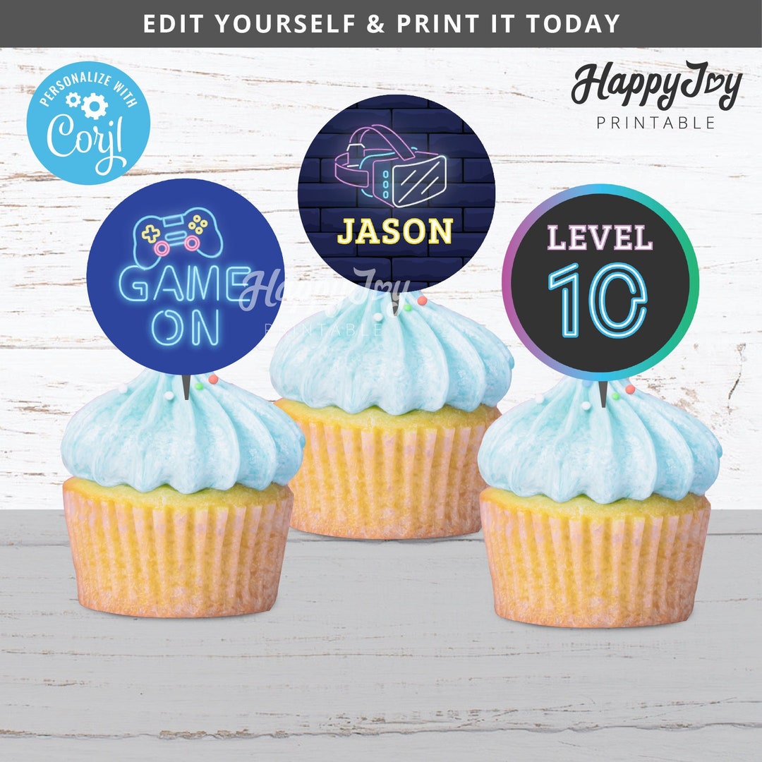 VR Game Party Cupcake Topper, Virtual Reality Video Gamer Birthday ...